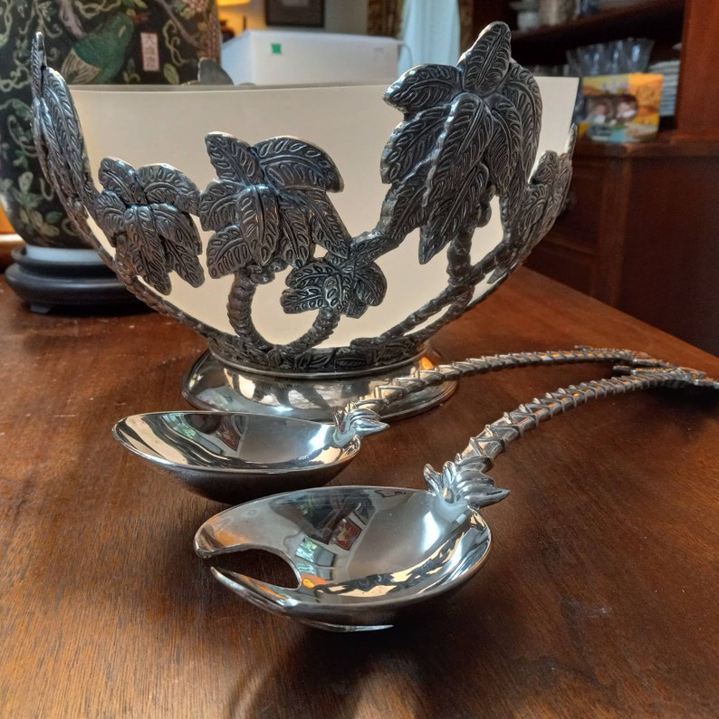 Godinger Silver Plated Palm Tree Salad Serving Bowl With Serving ...