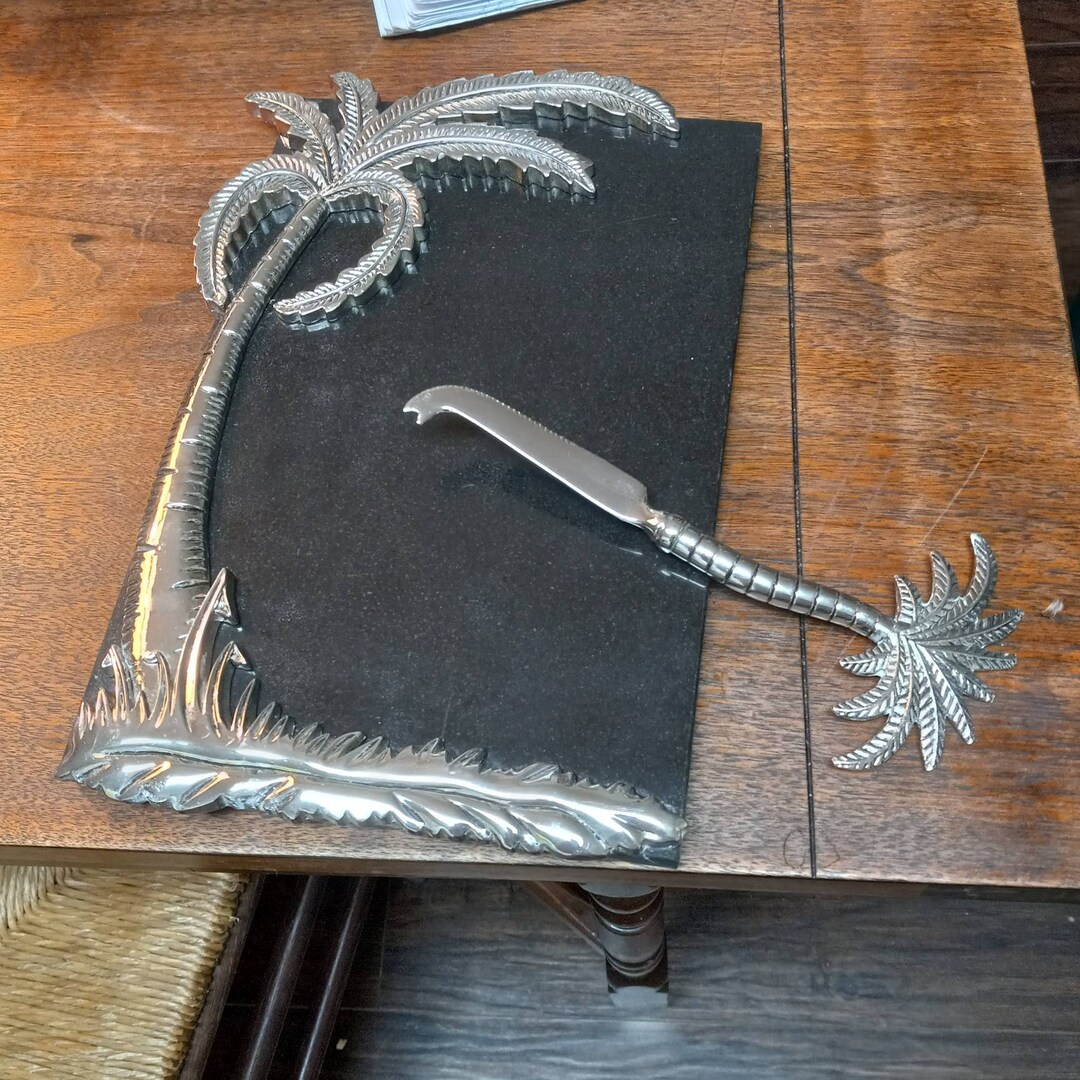 Godinger Silverplated Marble Palm Tree Cheese Serving Board With Cheese ...