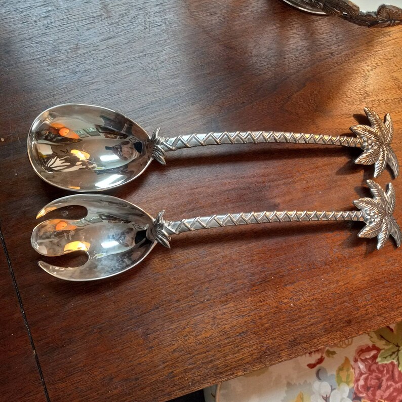 Godinger Silver Plated Palm Tree Salad Serving Bowl With Serving ...