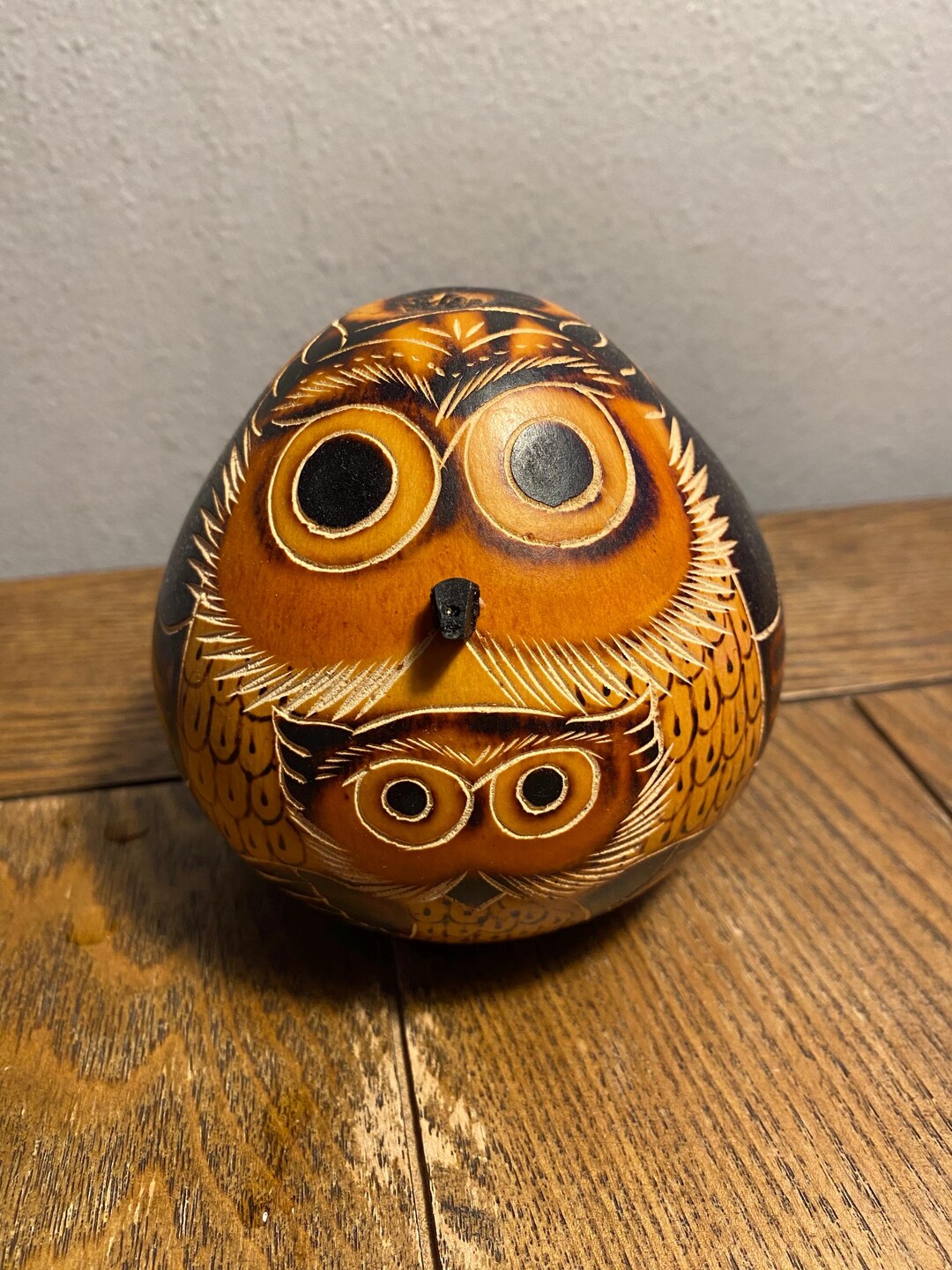 Hand Carved Owl Gourd, Folk Art Object, 3.75” Tall, 4” Wide - Etsy