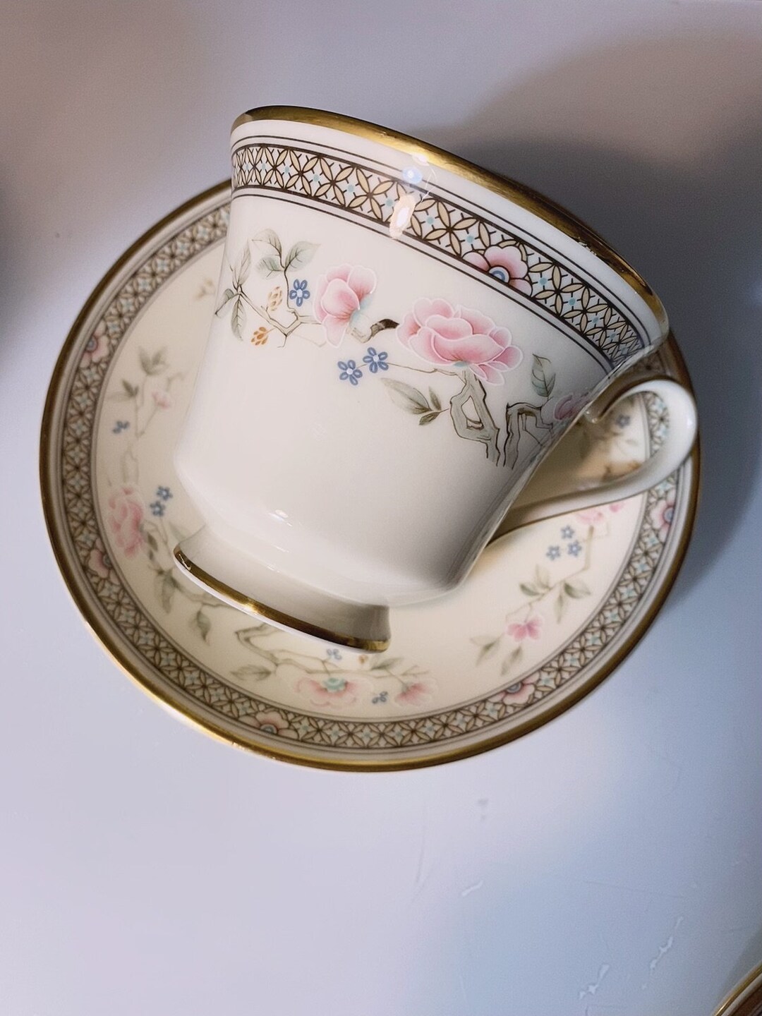 Royal Doulton, Minton Fine Bone China Cup and Saucer, Pink Sand Blue ...