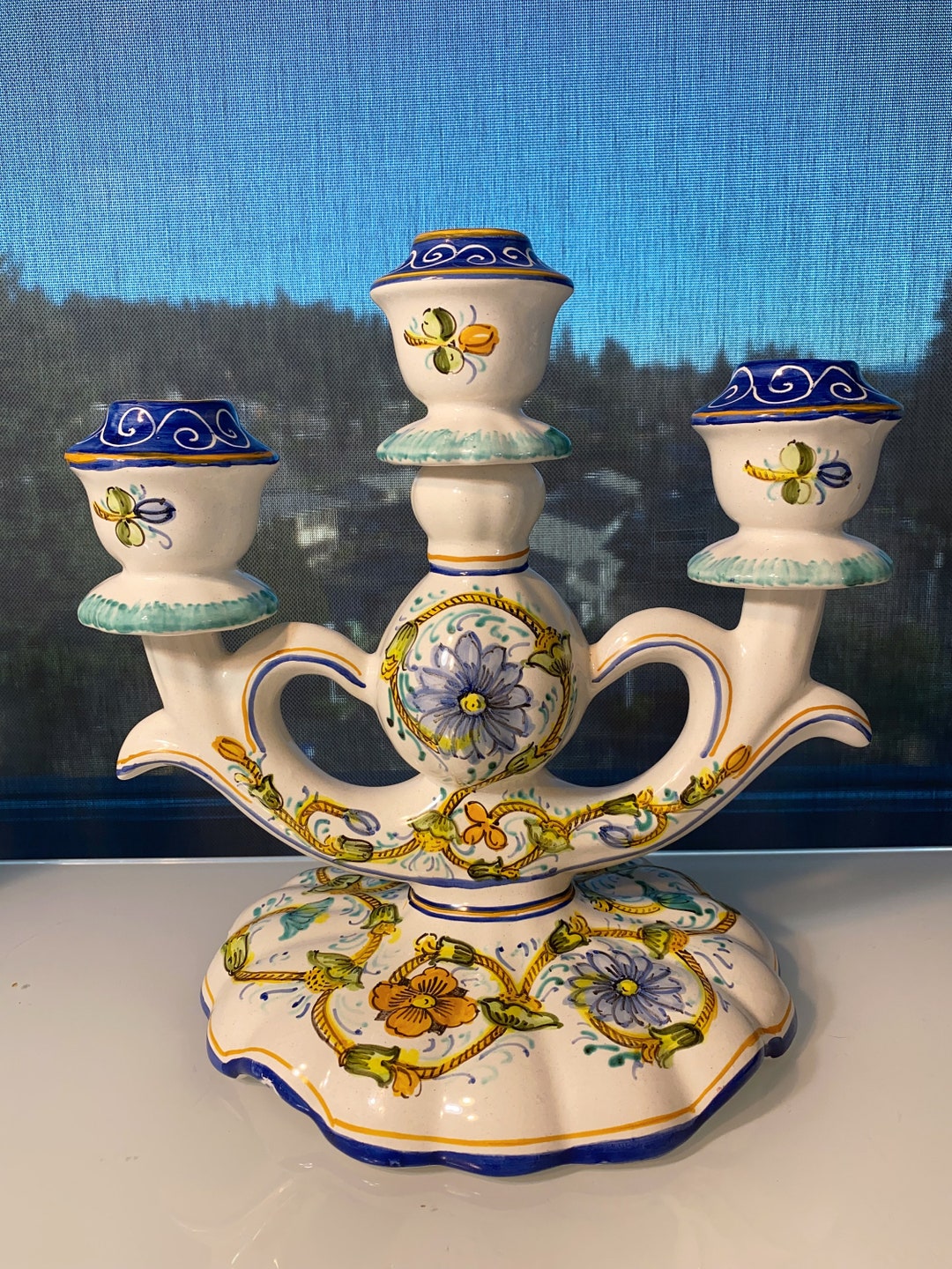 Vintage Ceramic Candle Holder, Hand Painted, Made in Italy, by L. Pardi ...