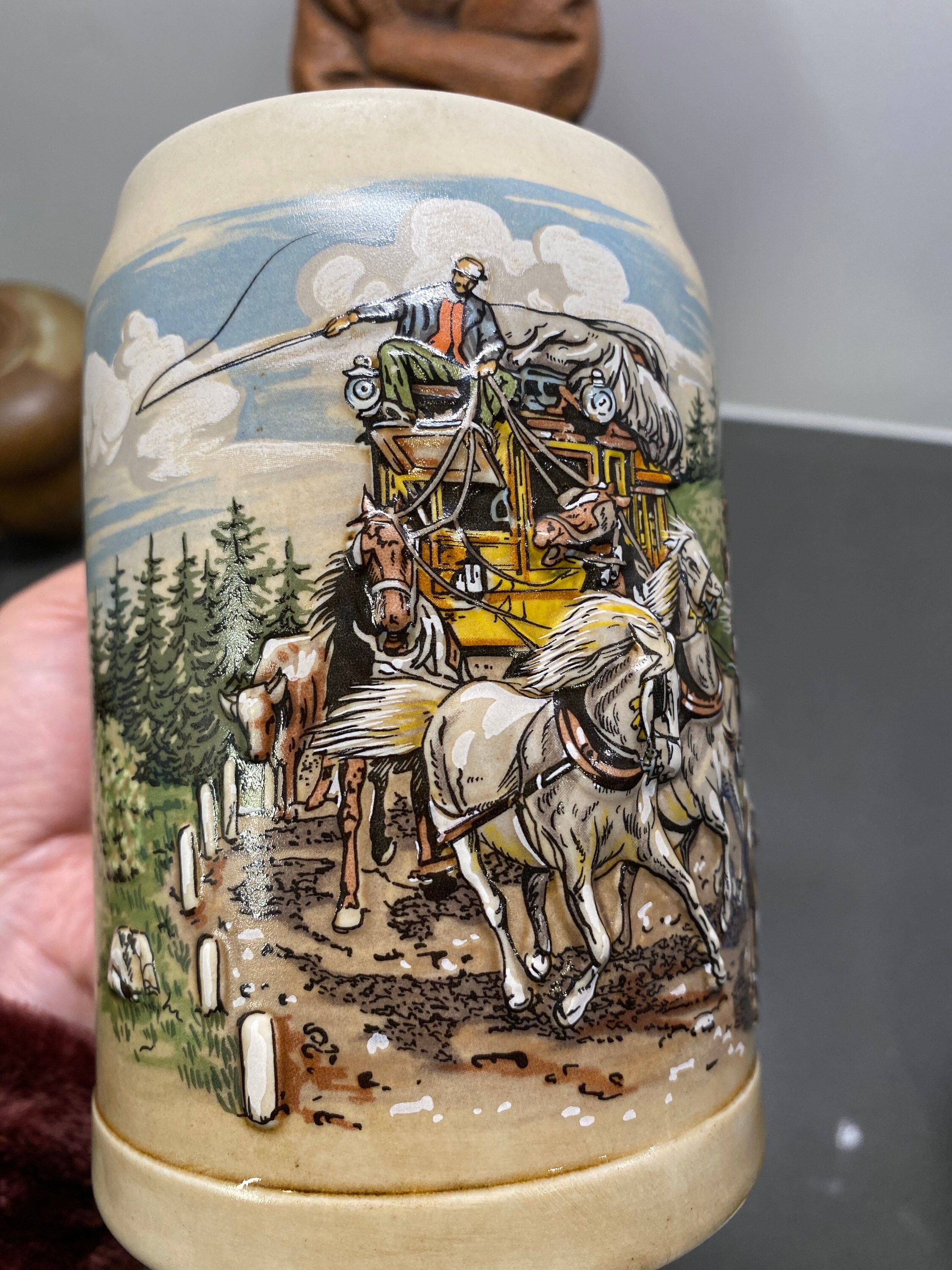 Vintage German Beer Stein Stoneware Mug Horses Wagon - Etsy