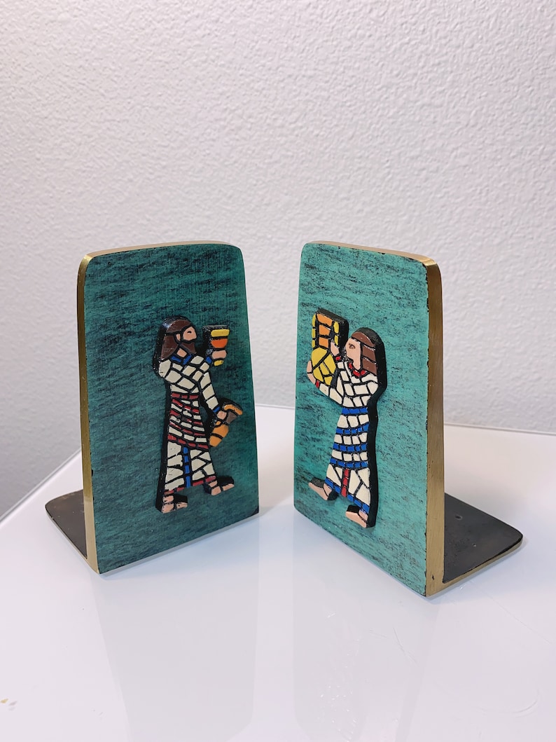 Vintage Brass Dayagi Green Enamel Mosaic Bookend, Made in Israel - Etsy