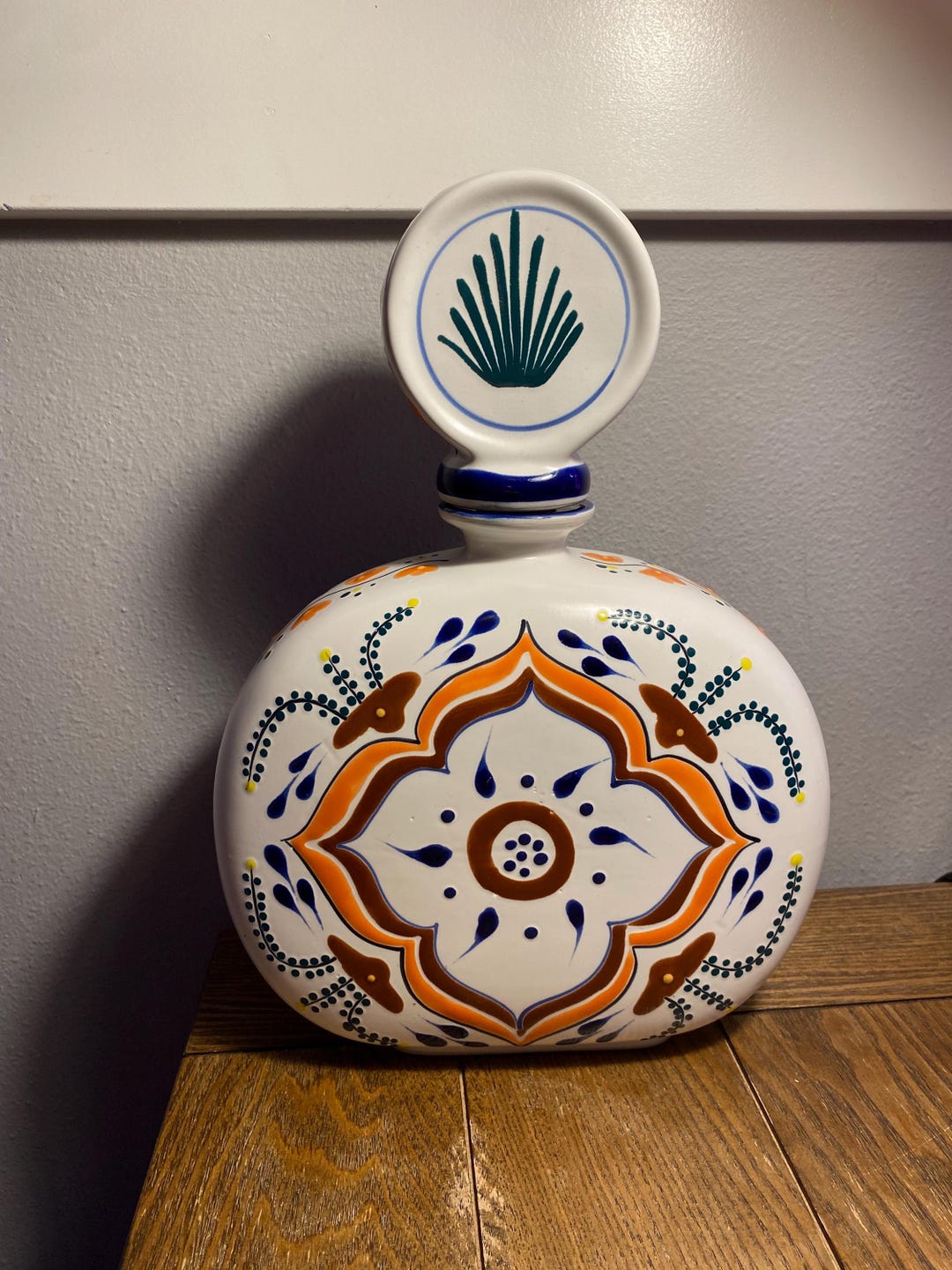 Large AZULEJOS Premium Tequila Anejo Hand Painted Talavera Bottle 1.75L ...