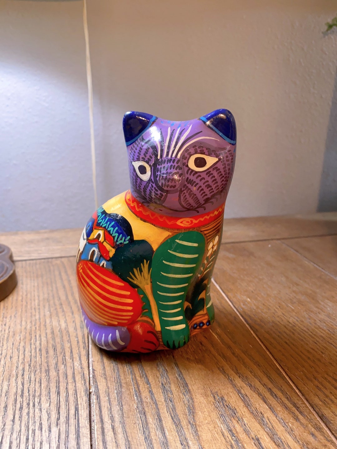 Hand Painted Pottery Cat Figurine - Etsy