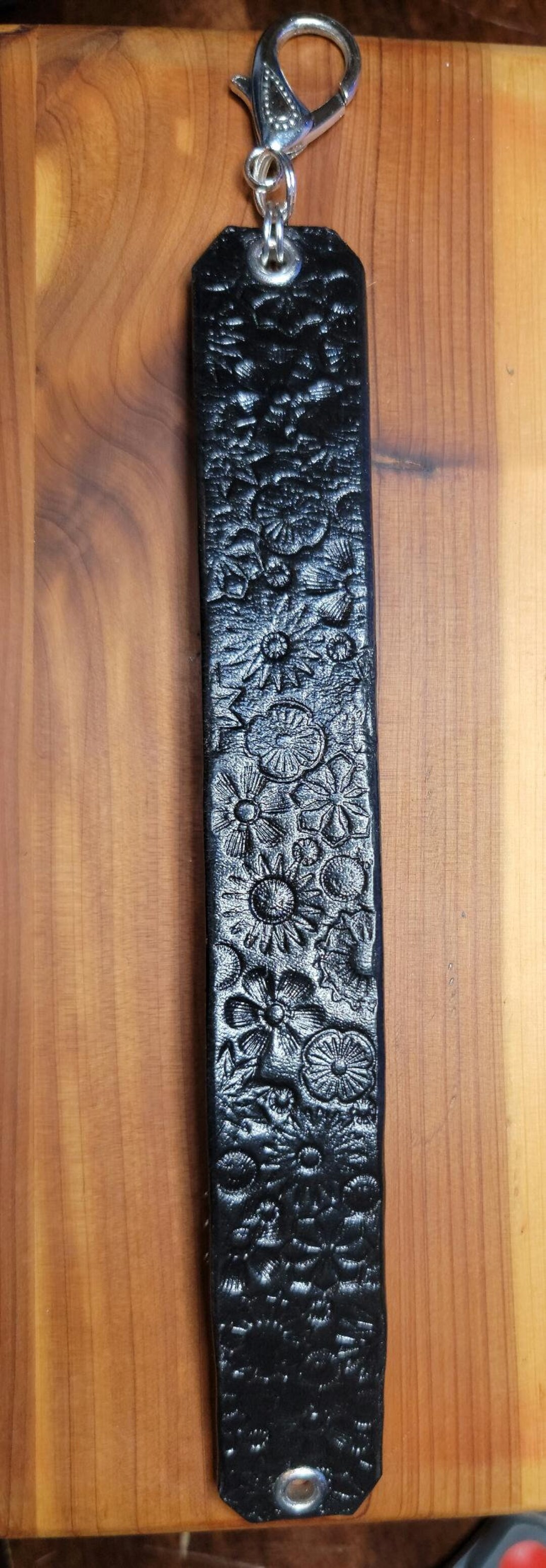Black Genuine Leather Custom Hand-stamped Tooled Leather Cuff With ...