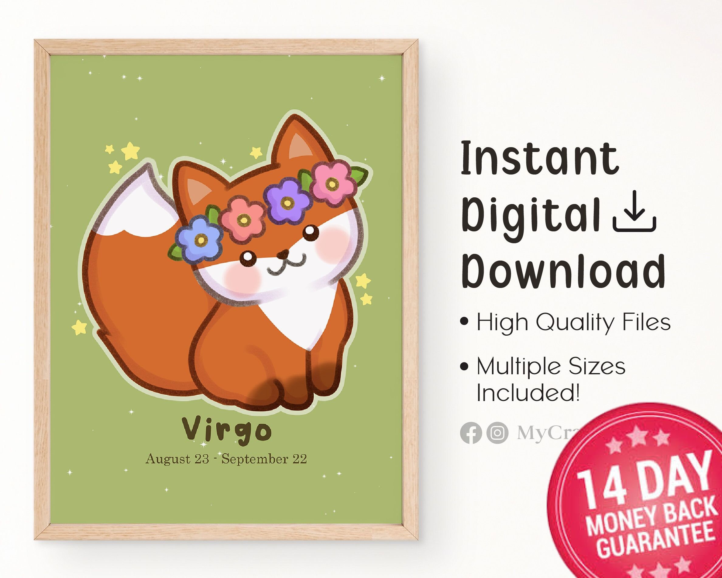 Cute Virgo Birthday Gift Printable Virgo Zodiac Animal Etsy Cute Virgo Birthday Gift Printable Virgo Zodiac Animal Etsy