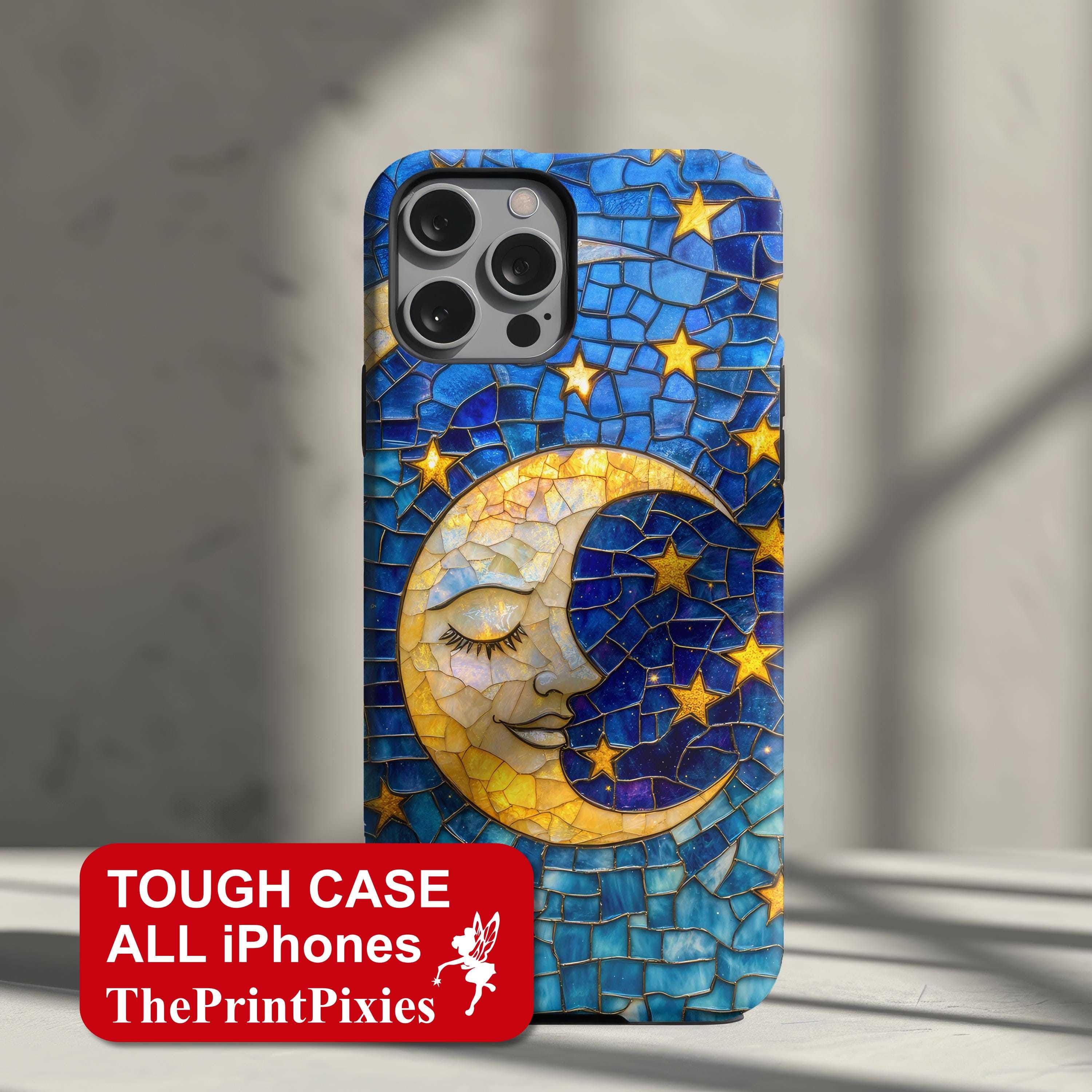 Celestial Gifts Faux Stained Glass iPhone 15 Pro Max Case Cute Moon ...