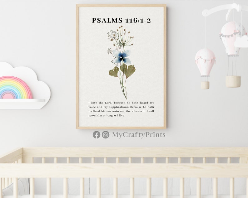 Psalms 116:1-2, Christian Posters Aesthetic, Floral Wall Art Set of 3 ...