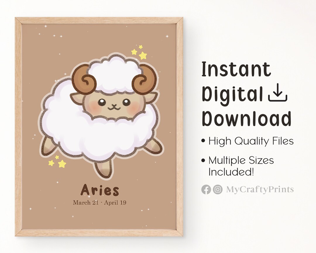 Aries Animal Print Aries Art Nursery Zodiac Birthday Gift - Etsy