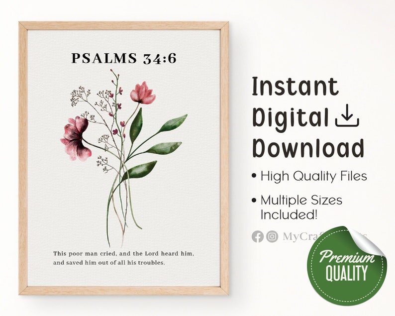 Psalm 34:6 Christian Wall Art Printable Christian Posters - Etsy