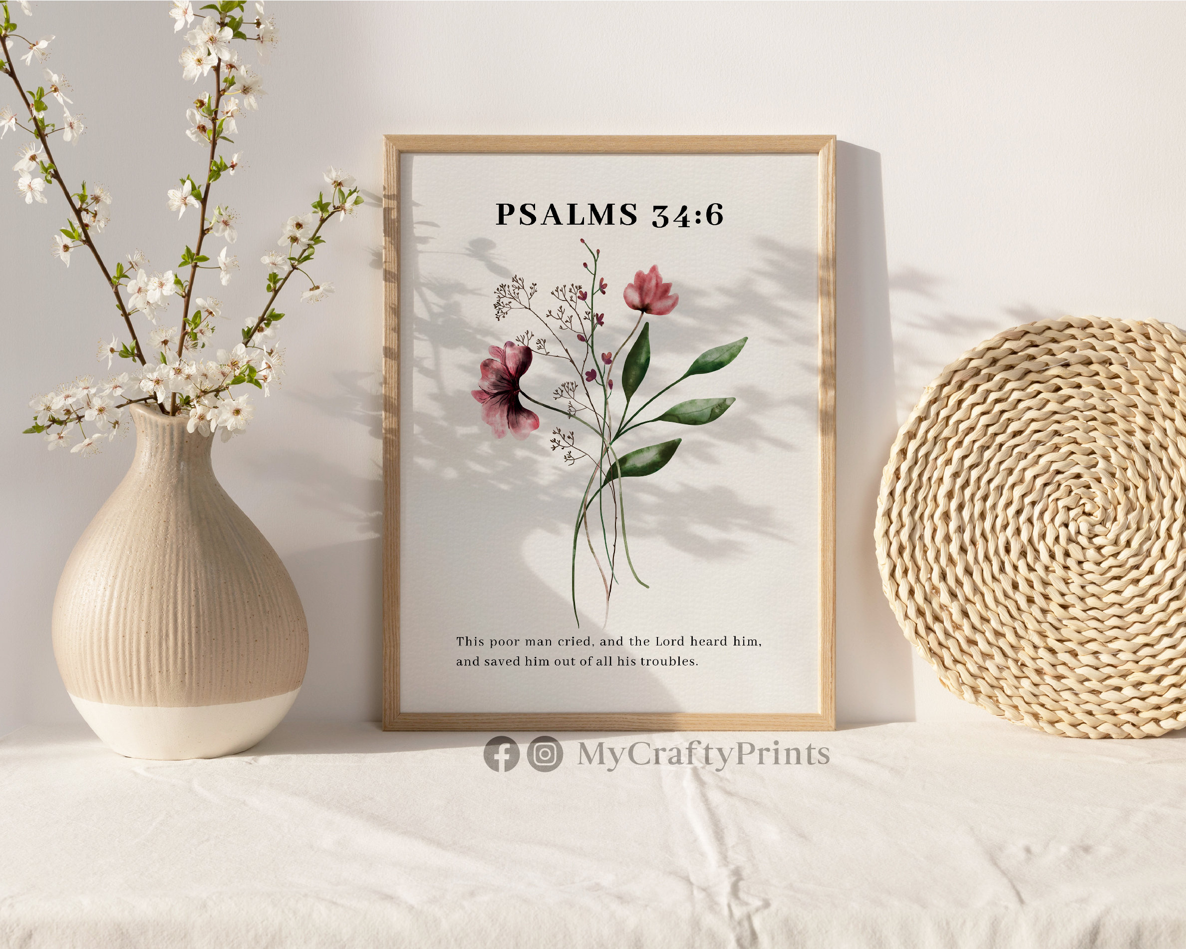 Psalm 34:6, Christian Wall Art Printable, Christian Posters Aesthetic ...