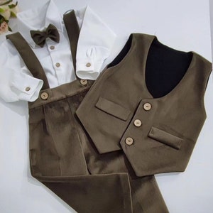 Personalized Velvet Boys 1st Birthday Suit Set Green Brown Black Velvet ...