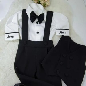 Personalized Boys 5 Pieces Black Ring Bearer Suit Set Boys Custom ...