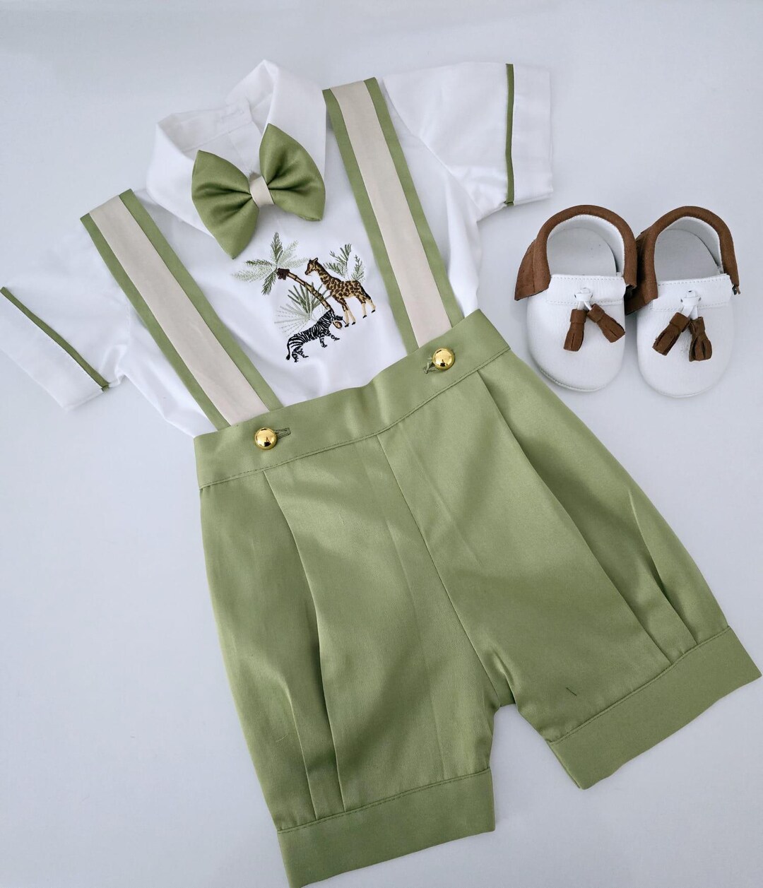 Personalized Sage Green Baby Boy Birthday Outfit, Custom Embroidered ...