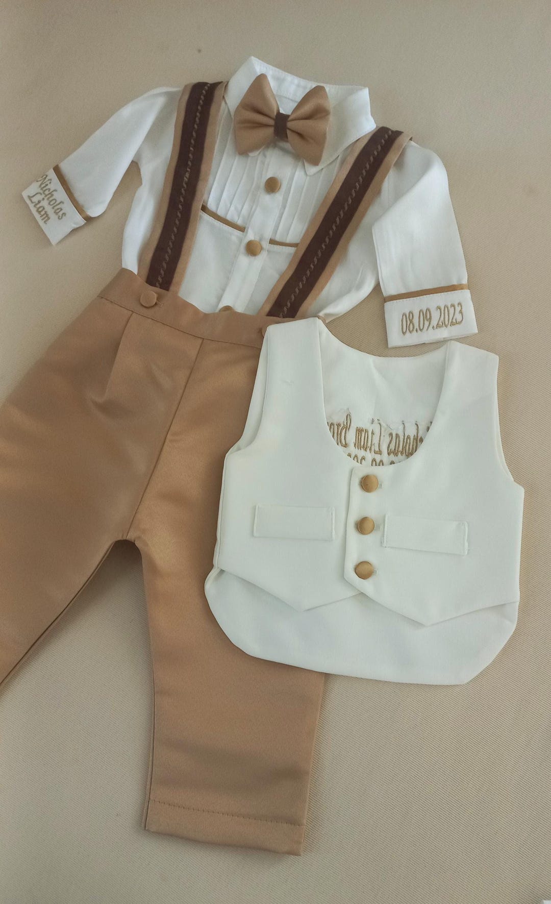 Custom Boys Baptism Outfit Infant Christening Outfit Beige Ring Bearer ...