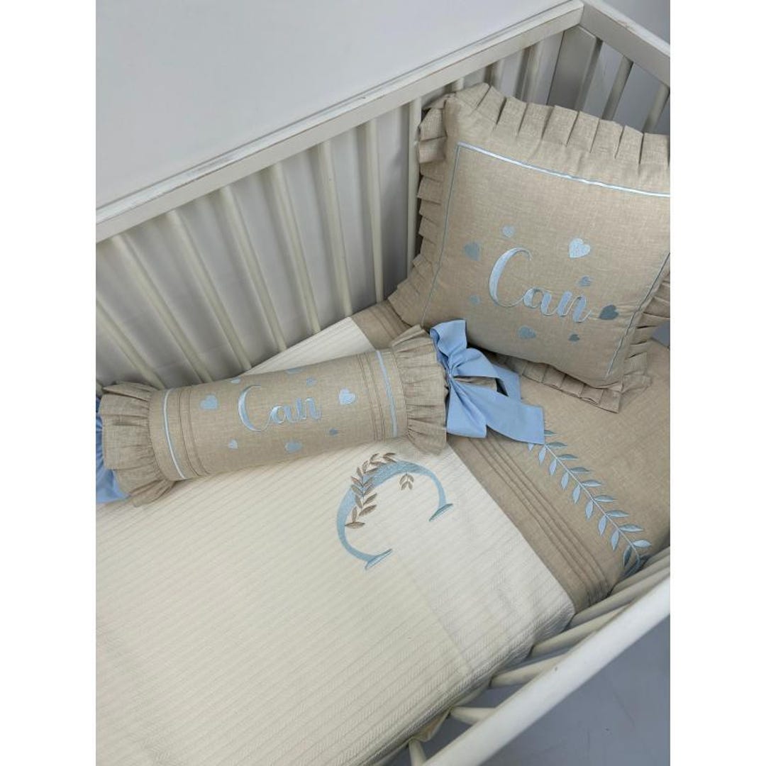 5 Piece- Organic Cotton Personalized Crib Sheet Set Custom Newborn Crib ...