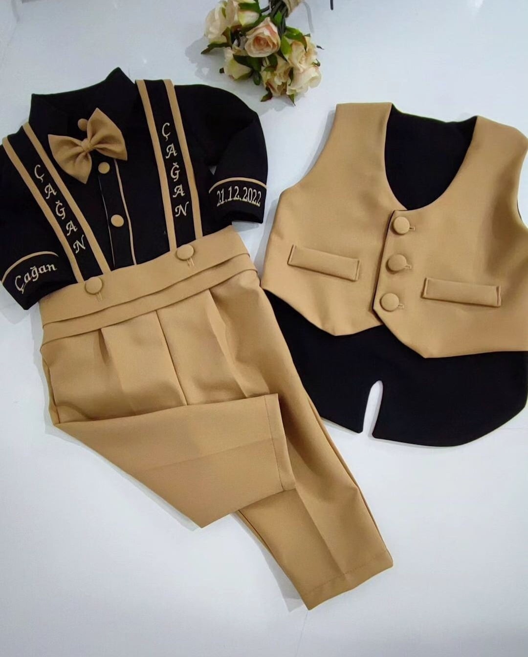 Personalized Baby Boys Clothes Ring Bearer Suit Toddler Beige Suit ...