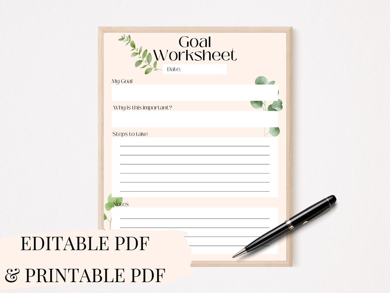Editable Goal Tracker, Goal Worksheet, Goal Planner, Printable Vision ...