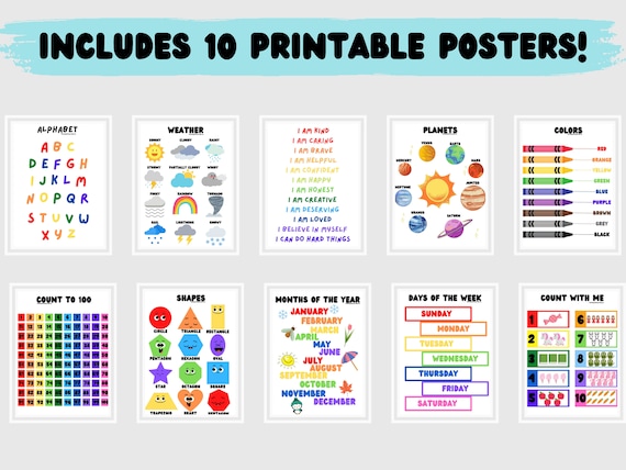 Kids Educational Poster Bundle Playroom Wall Art Kids | Etsy