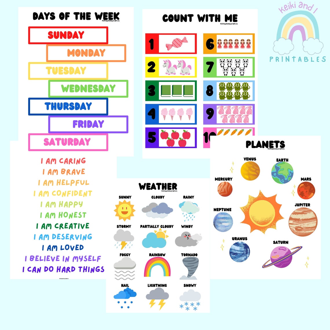 Kids Educational Poster Bundle, Playroom Wall Art, Kids Printable Wall ...