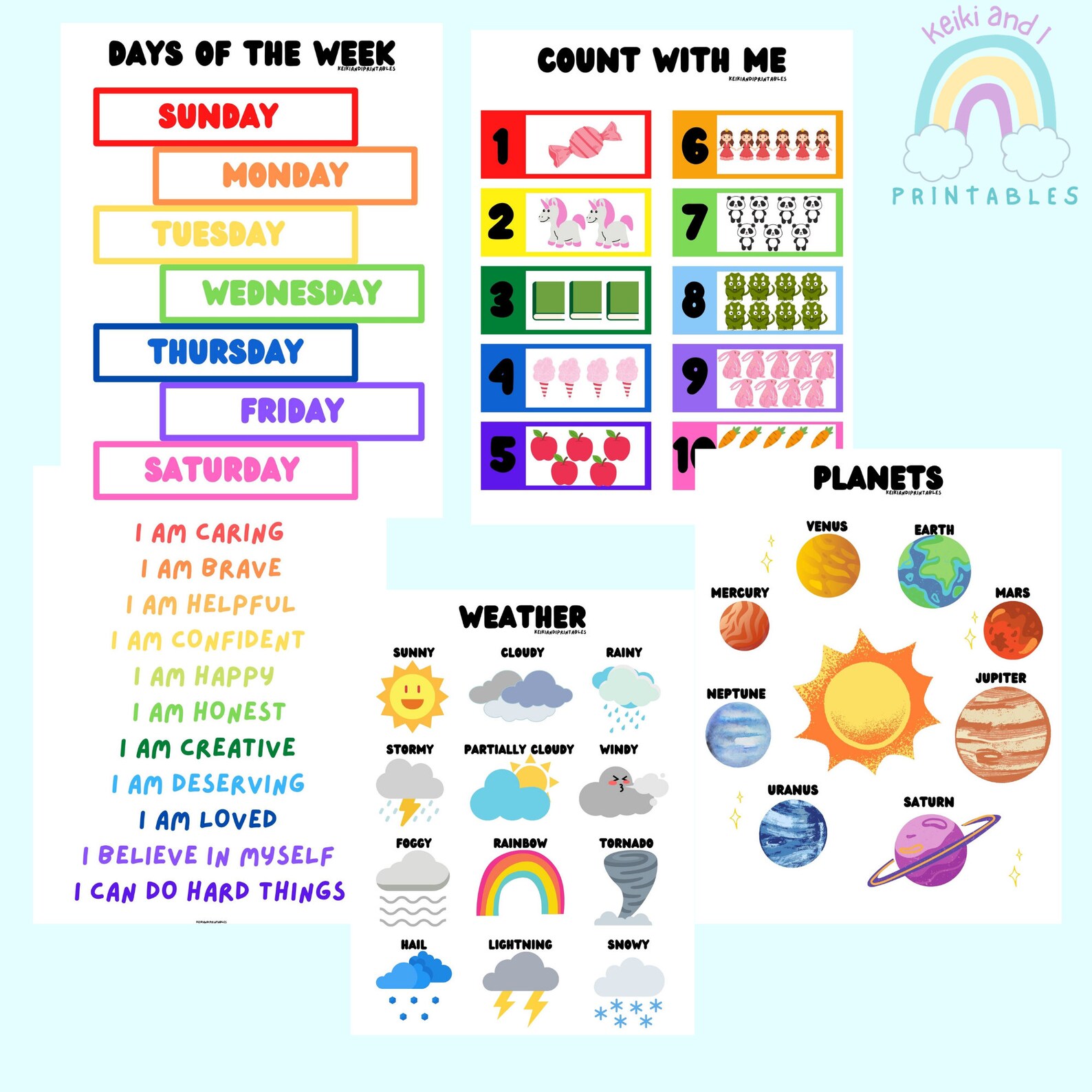 Kids Educational Poster Bundle, Playroom Wall Art, Kids Printable Wall ...