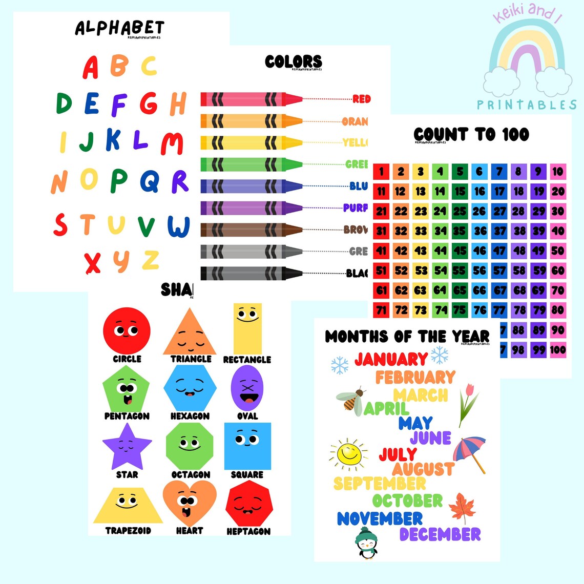 Kids Educational Poster Bundle, Playroom Wall Art, Kids Printable Wall ...