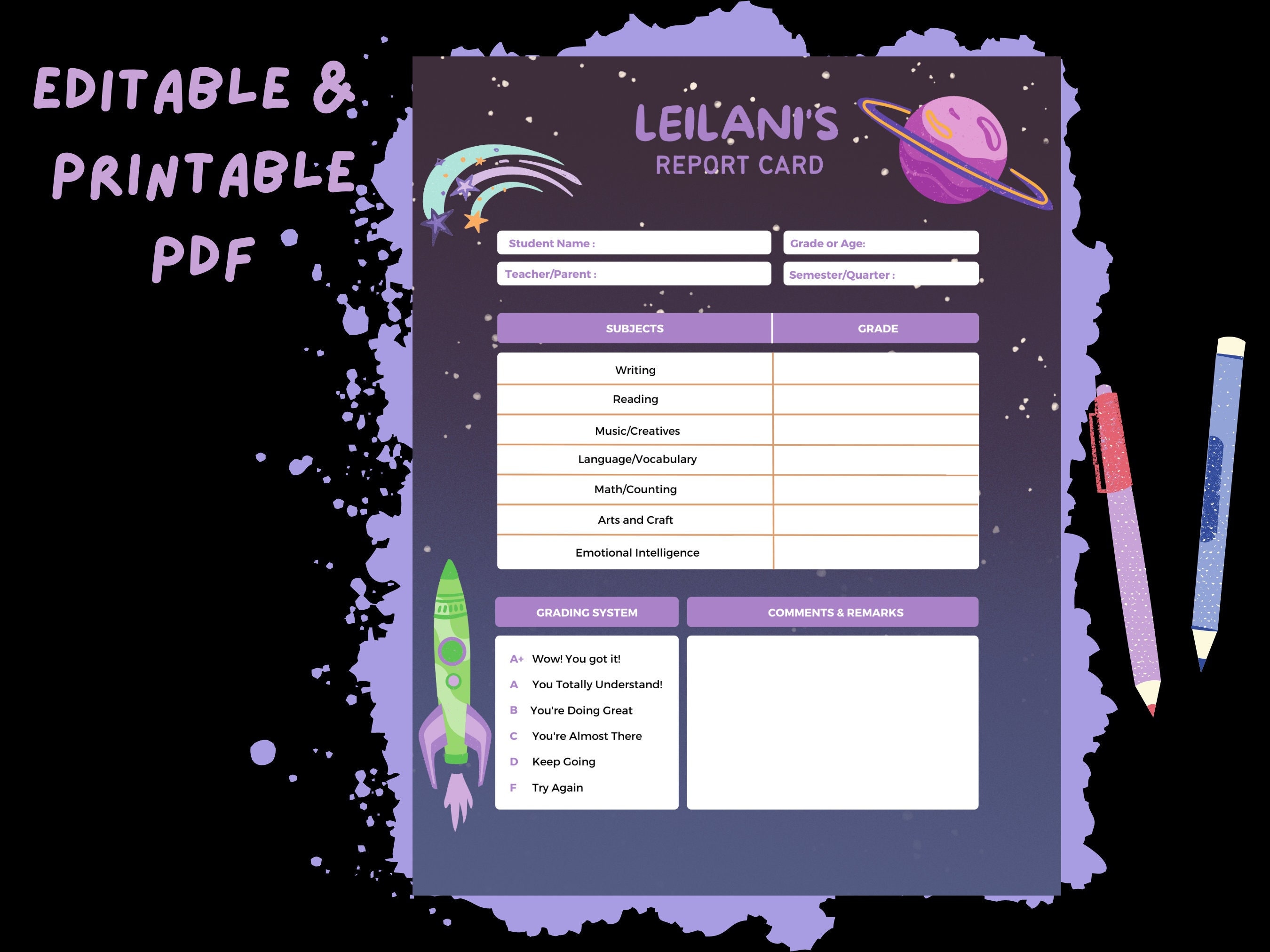 Homeschool Report Card, Homeschool Progress Report, Homeschool Academic ...