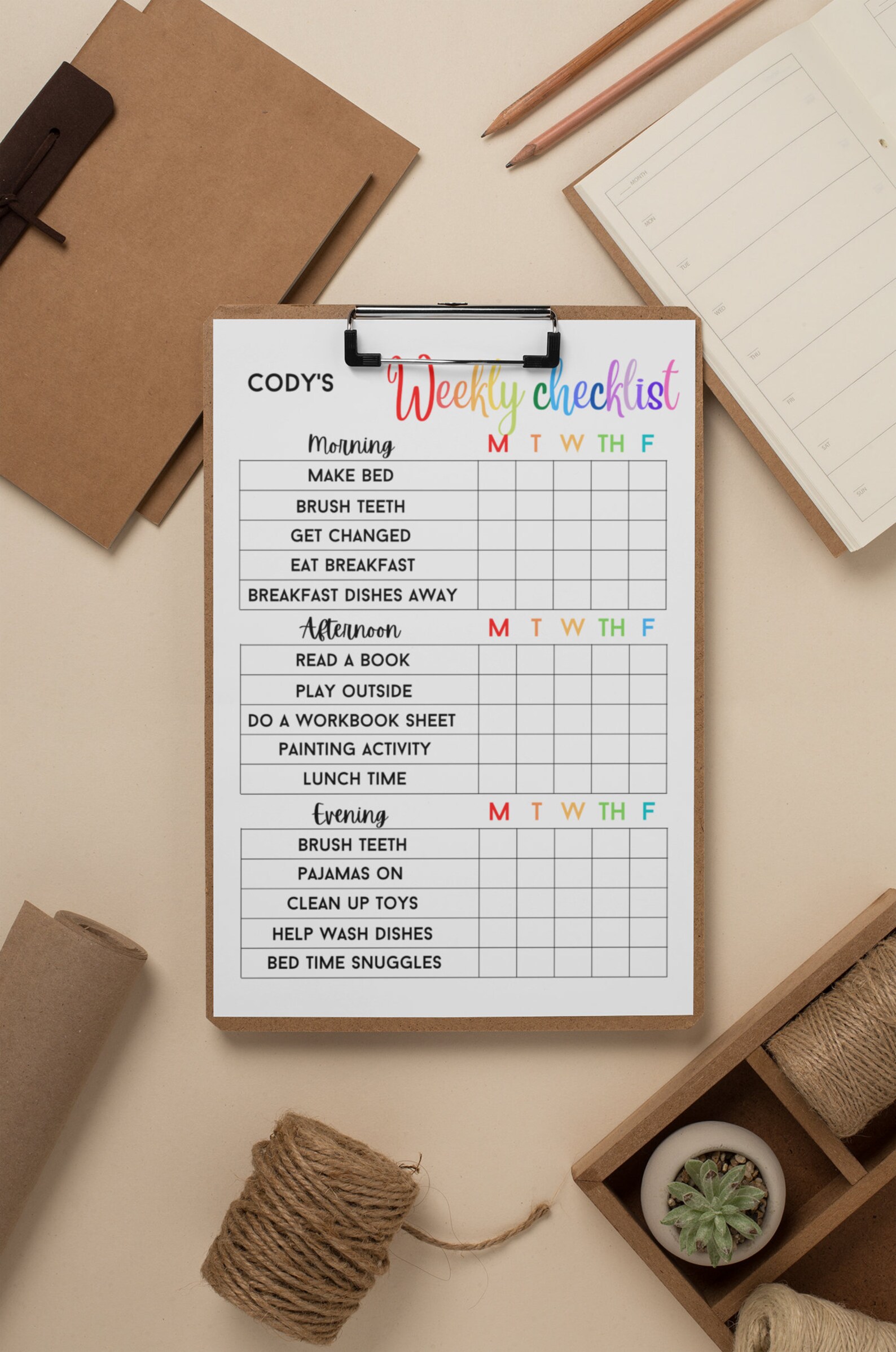 Editable Chore Chart, Weekly Checklist, Kids Rhythm Chart, Weekly ...