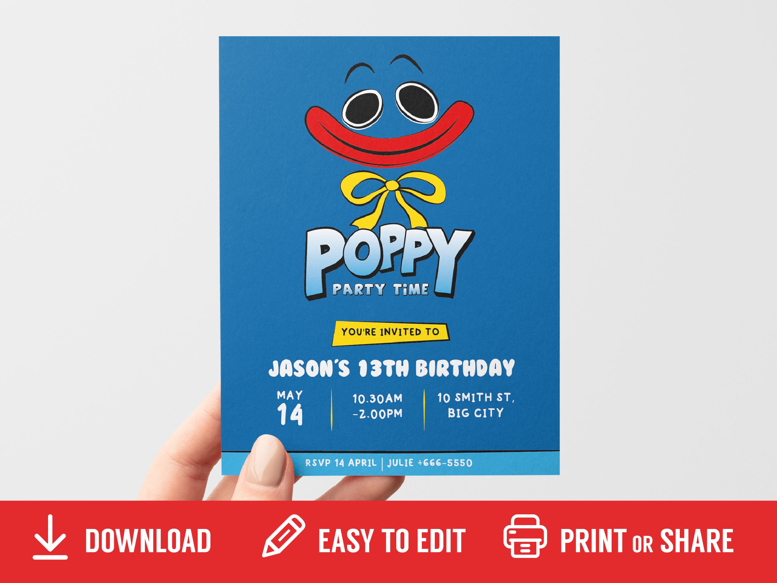 Poppy Playtime Smile Birthday Invitation Poppy Playtime Party Poppy ...
