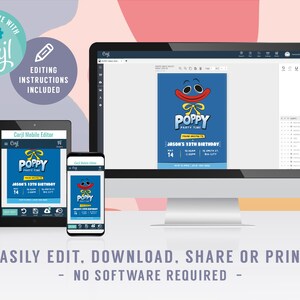 Poppy Playtime Smile Birthday Invitation Poppy Playtime Party Poppy ...