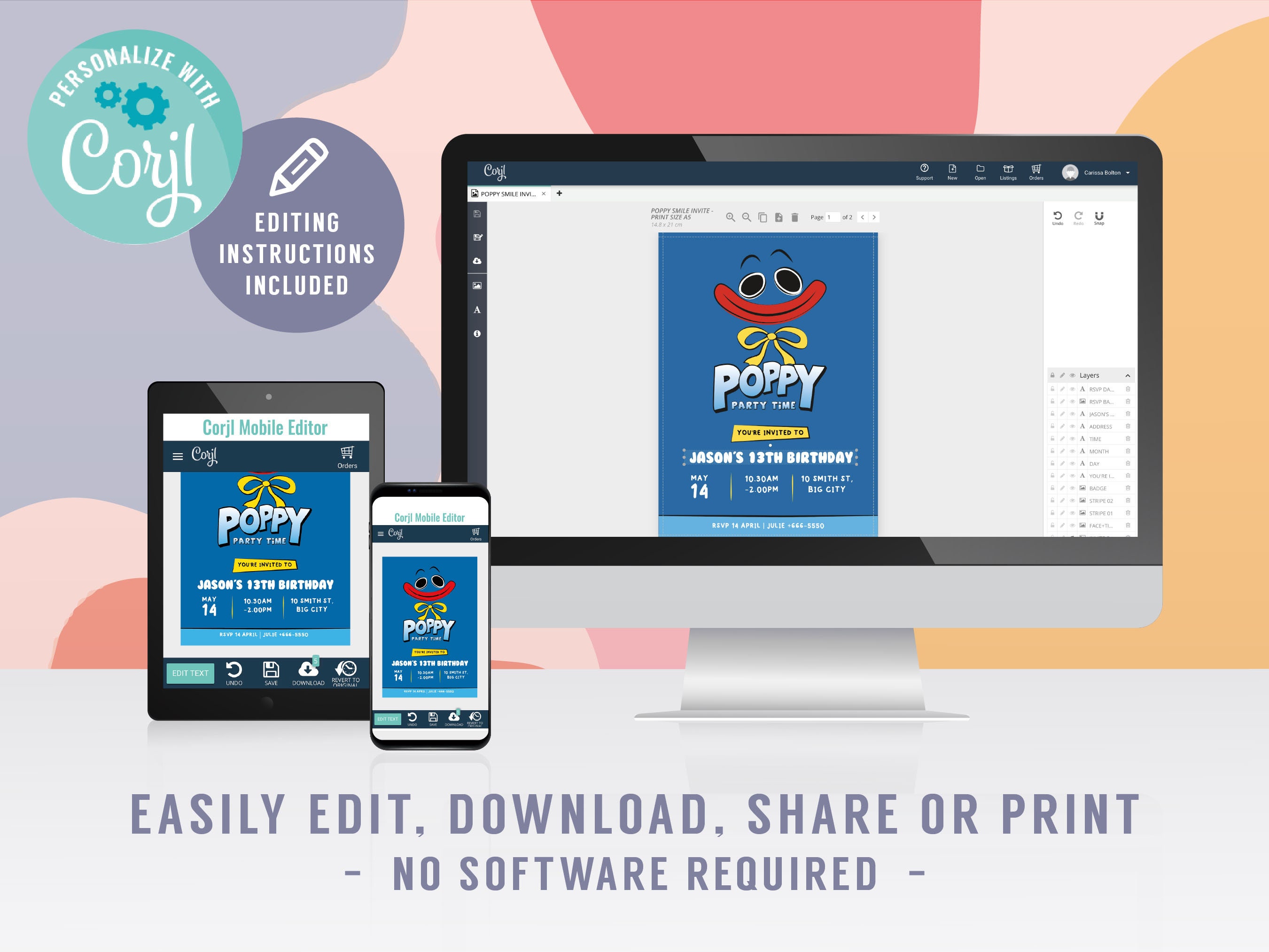 Poppy Playtime Smile Birthday Invitation Poppy Playtime Party Poppy ...