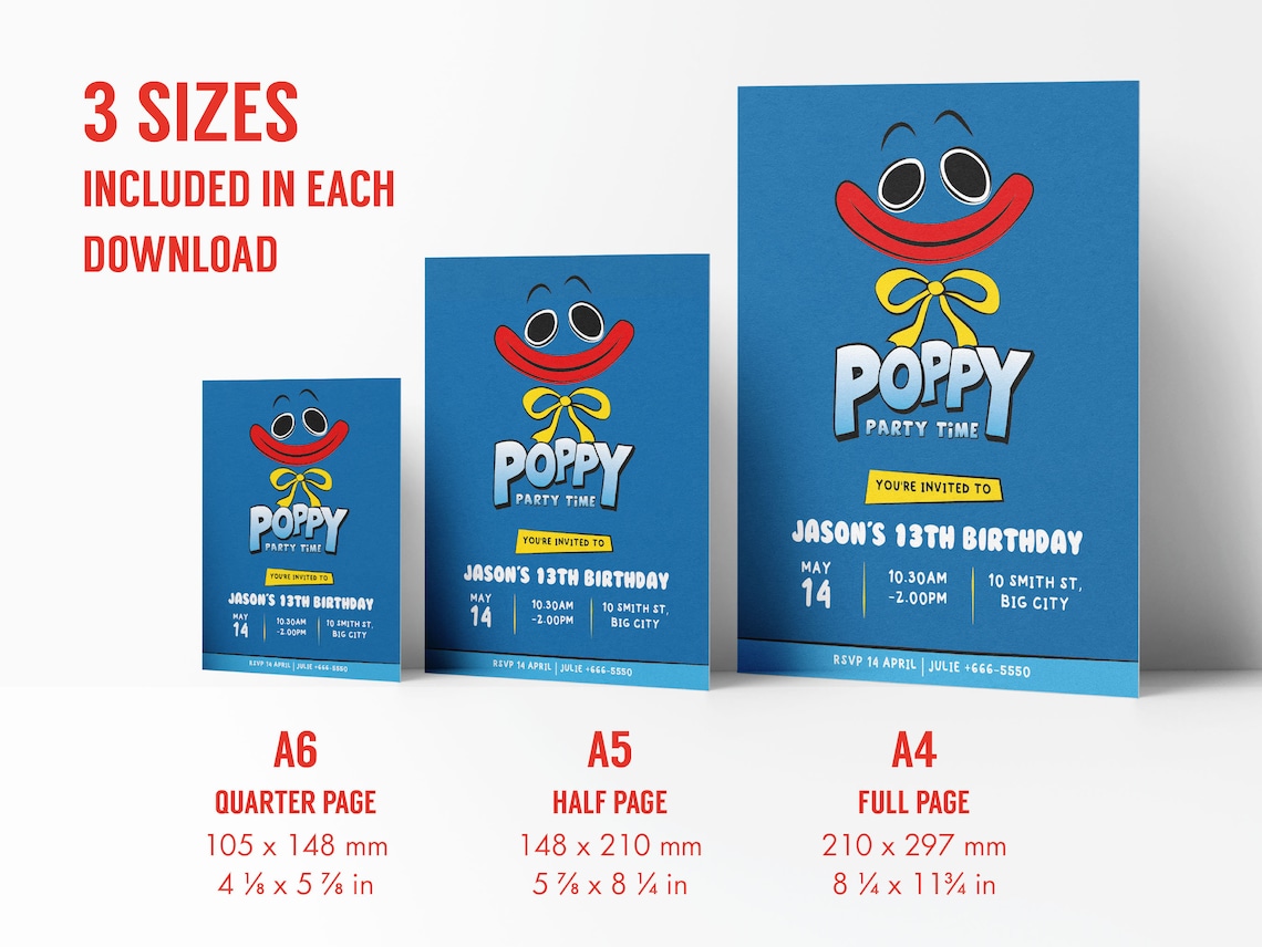 Poppy Playtime Smile Birthday Invitation Poppy Playtime Party Poppy ...