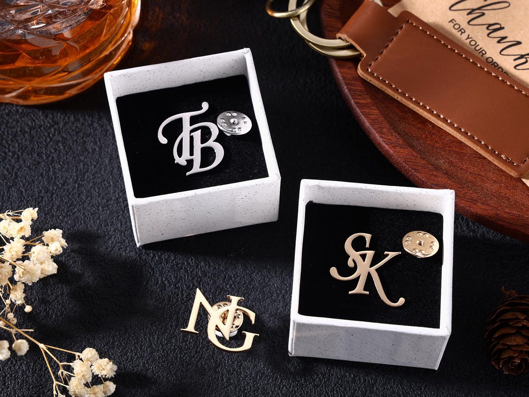 Personalized Initial Lapel Pin, Custom Monogram Brooch, Groomsmen Gift ...