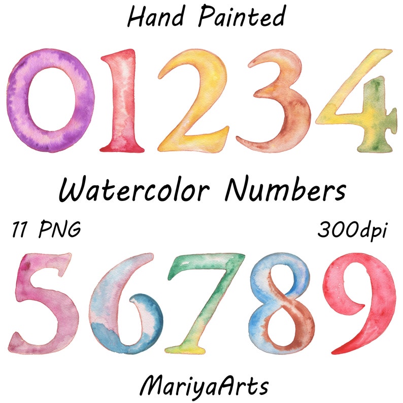 Watercolor Numbers Clipart, Rainbow Numbers, Colorful Illustrations ...