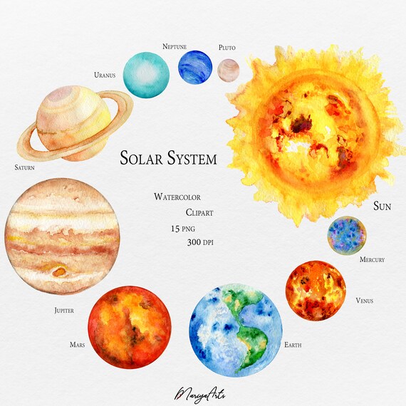 Watercolor Solar System Clipart PNG Watercolor Space Art - Etsy