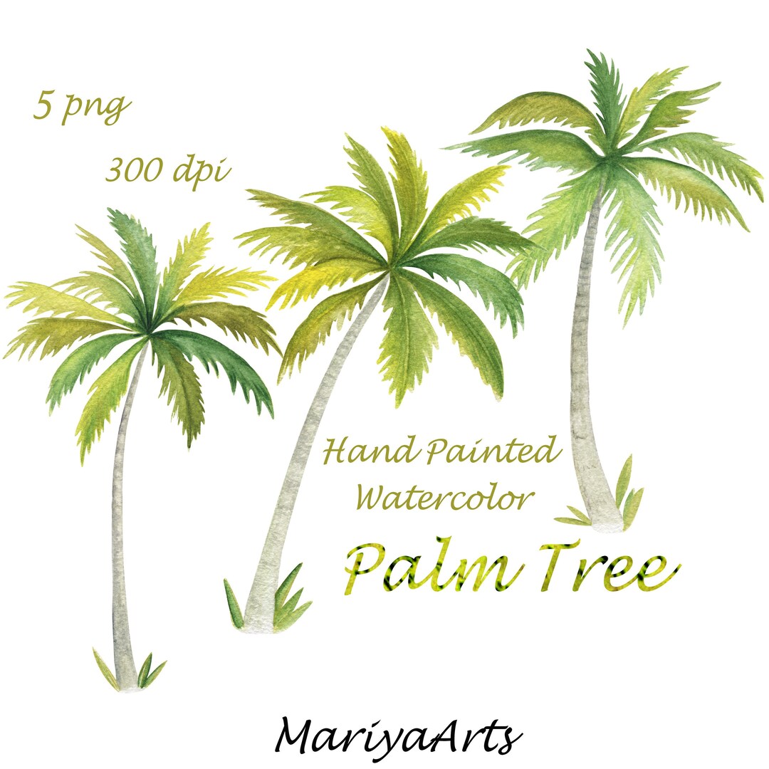 Palm Tree Clipart Watercolor Clip Art Double Palm Tree Summer Green 3543