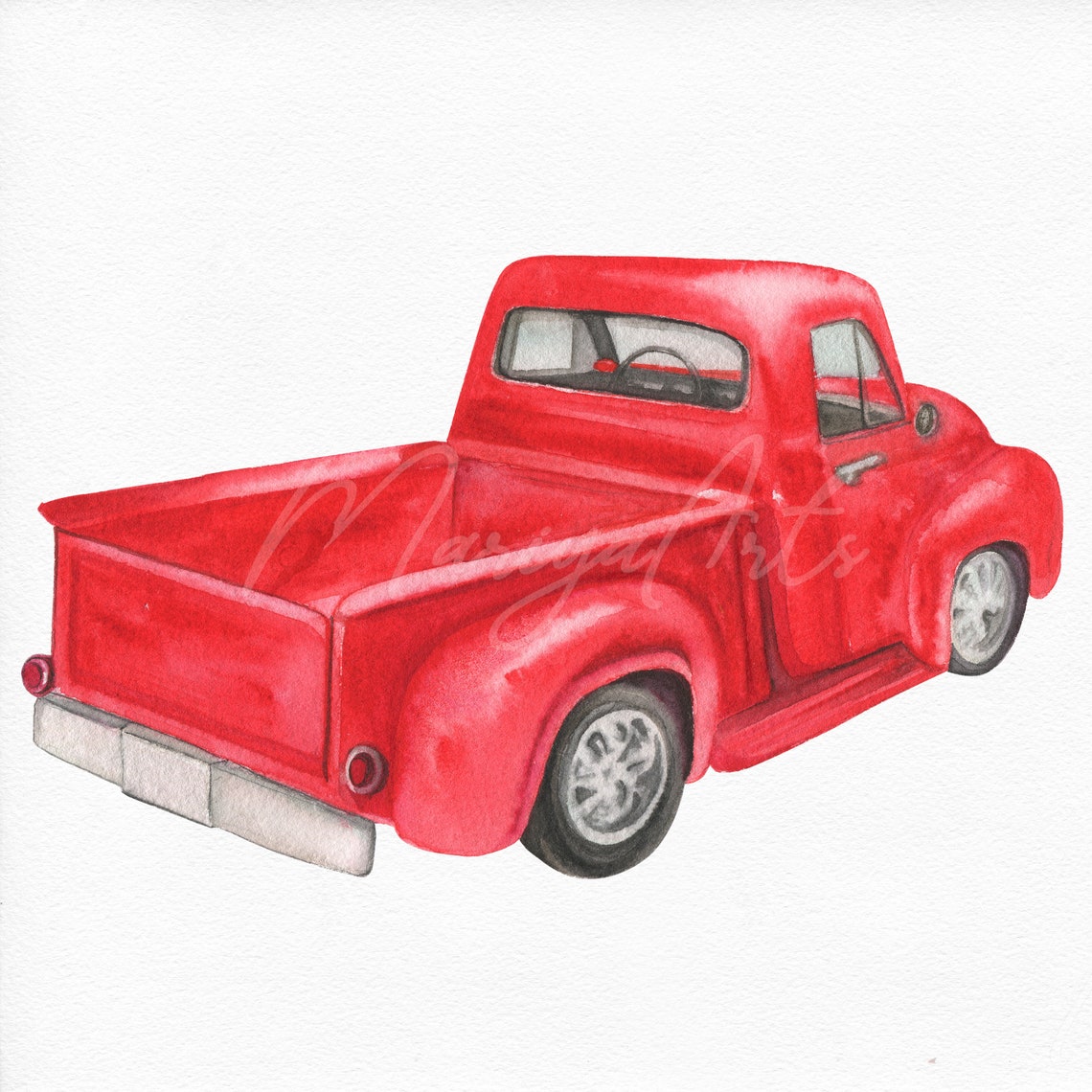Red Truck Watercolor Clipart, Vintage, Retro Red Trucks, Farm Classic ...