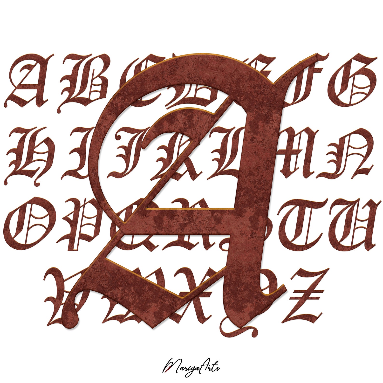 Old English Letters and Numbers, Latin Alphabet A to Z PNG Clipart ...