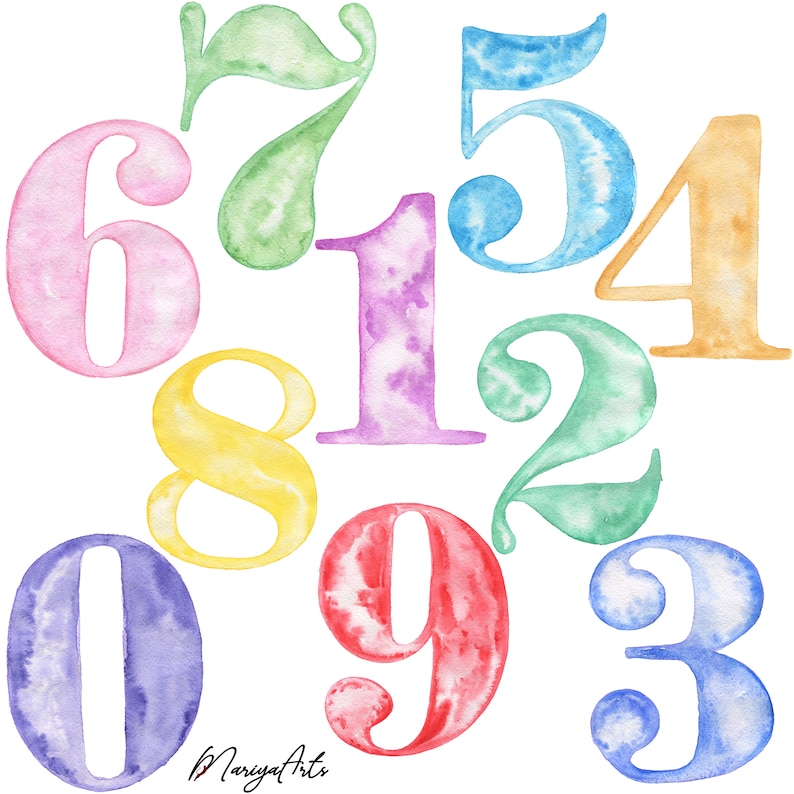Watercolor Numbers Clipart, Numbers Clip Art Digital Download, Rainbow ...