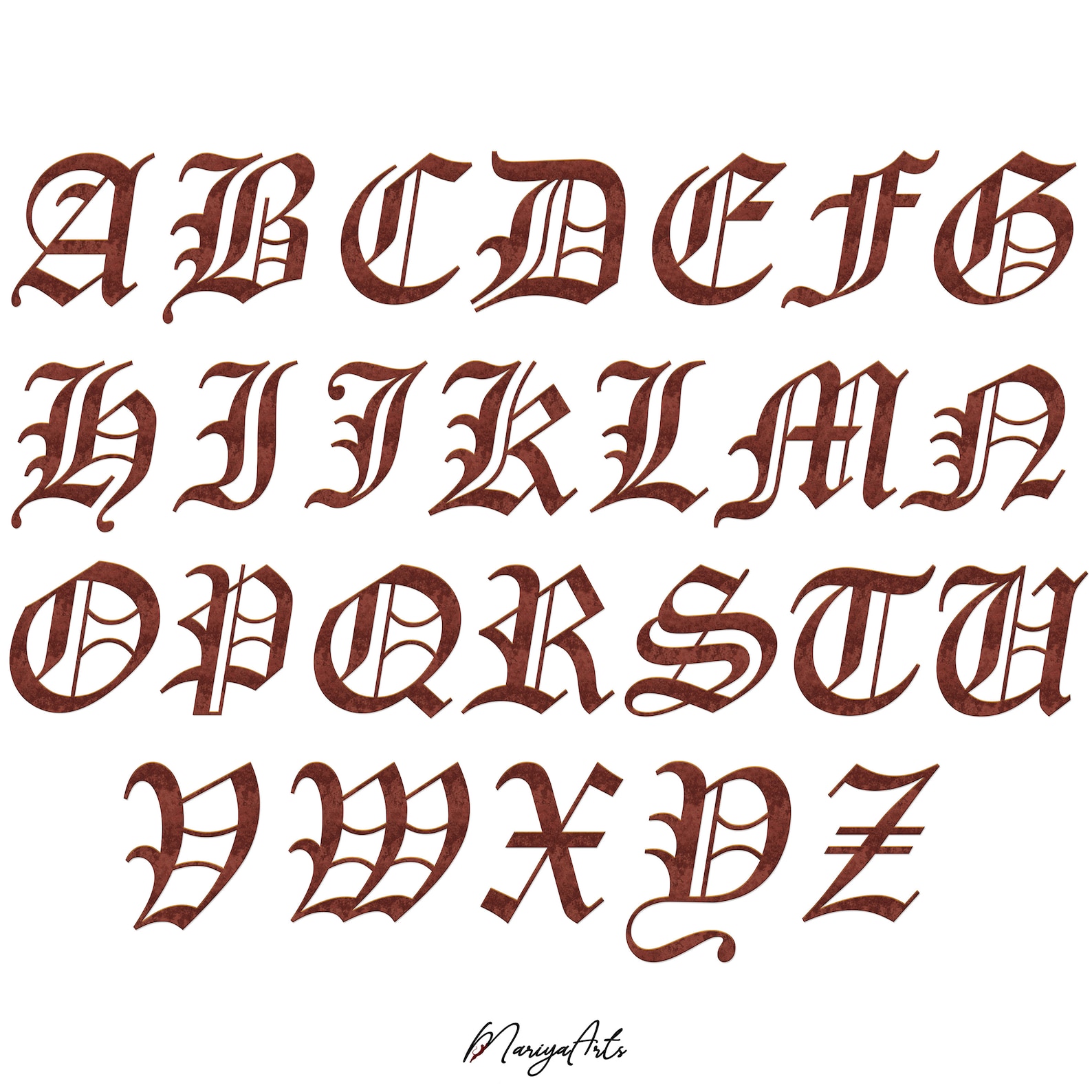 Old English Letters and Numbers, Latin Alphabet A to Z PNG Clipart ...