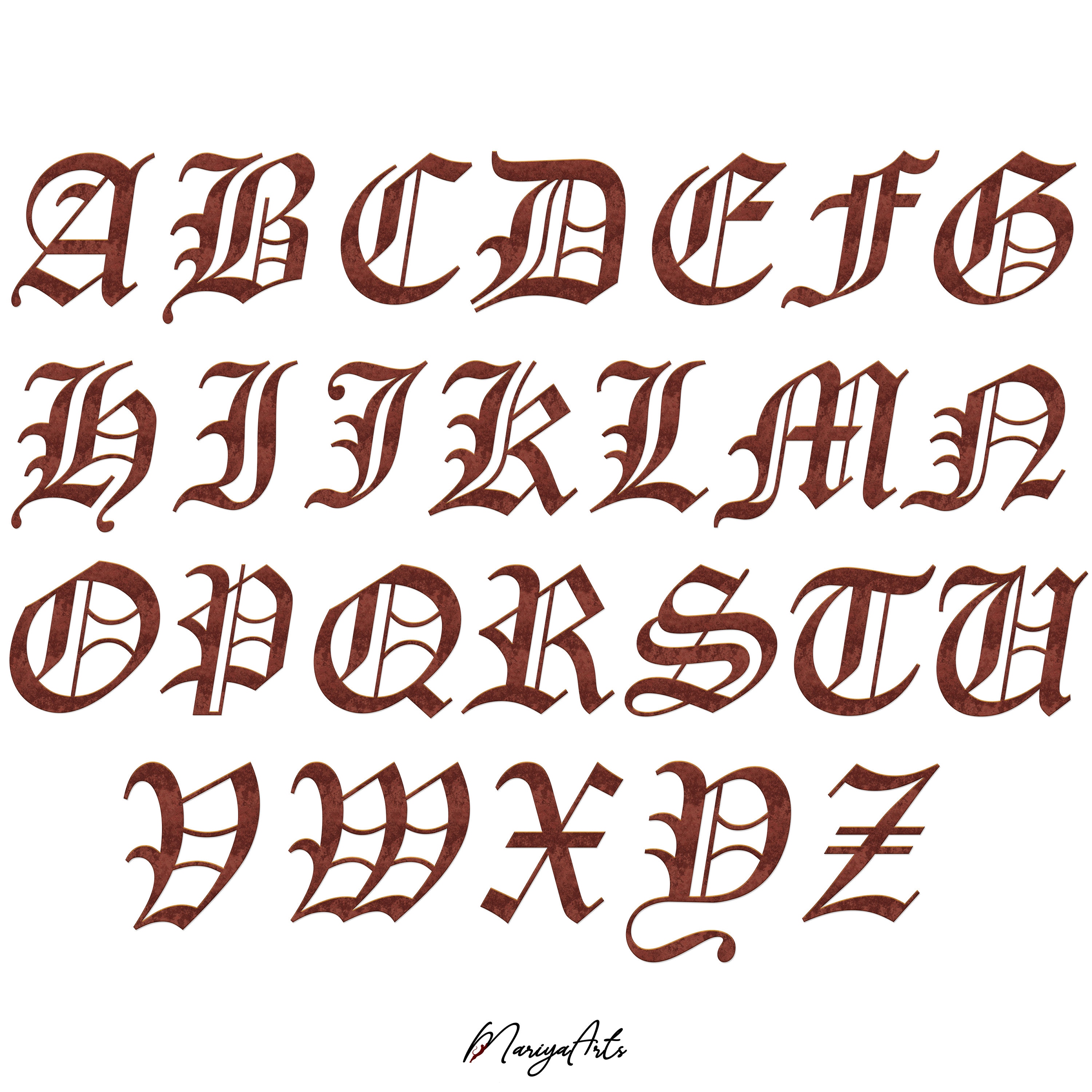 Old English Letters and Numbers, Latin Alphabet A to Z PNG Clipart ...