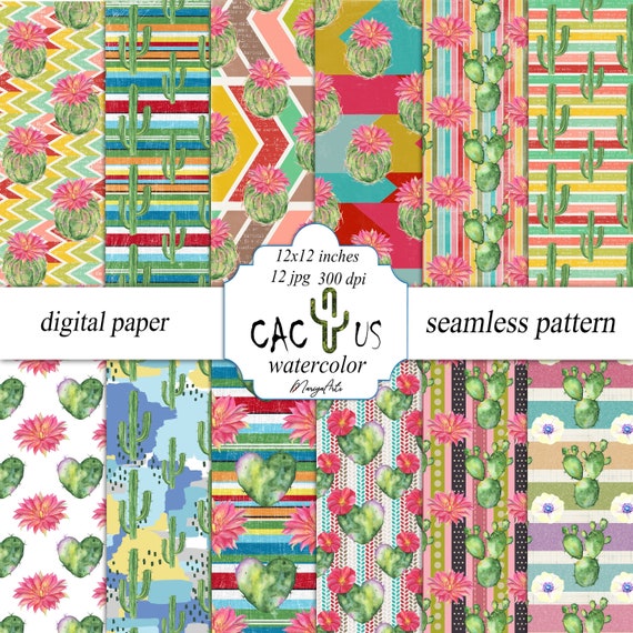 Cactus Succulent Digital Paper Pack Desert Cacti Seamless - Etsy