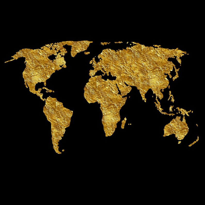 Gold World Map Silhouette Continents Transparent Background PNG Gold ...