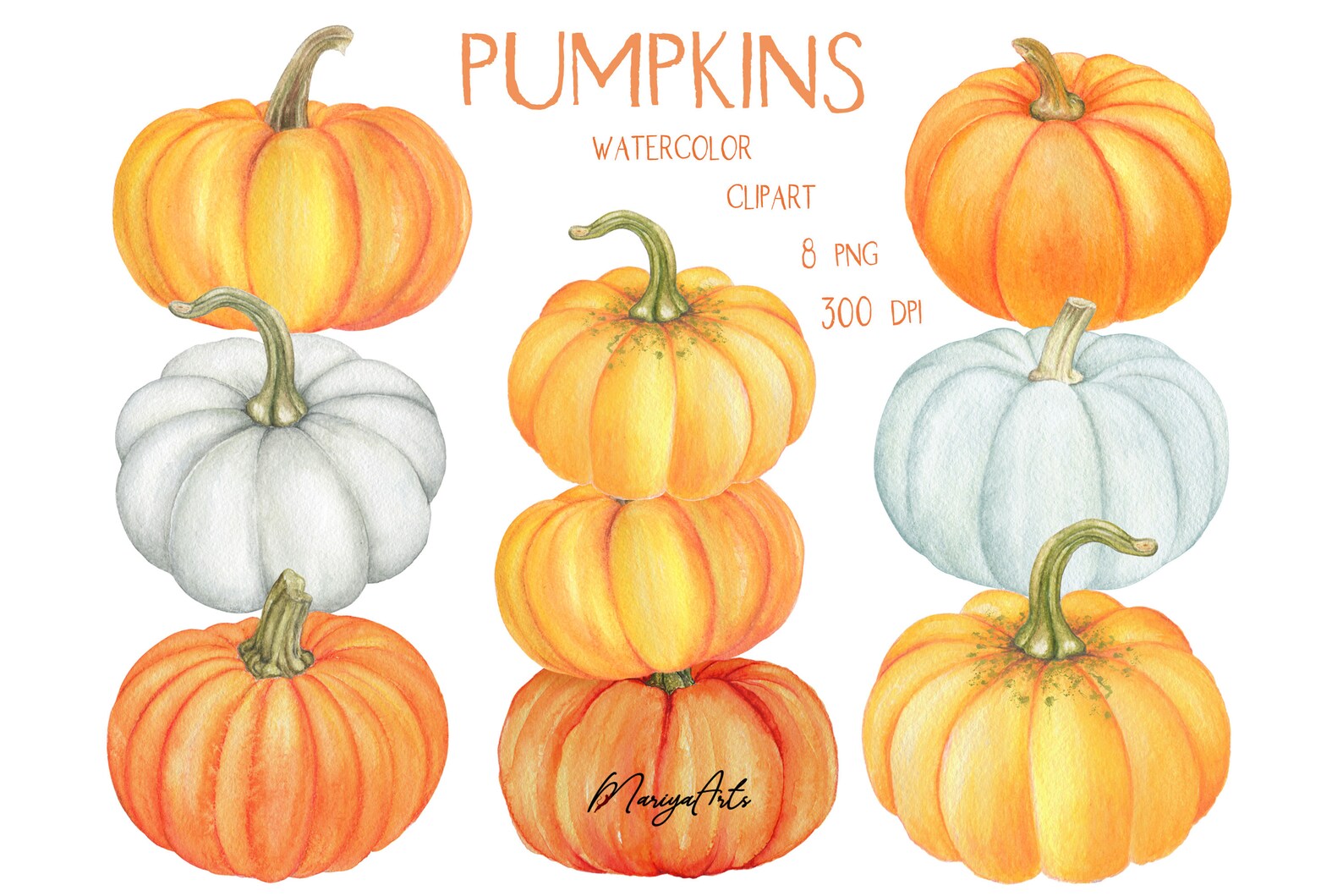 Pumpkin PNG Watercolor Clipart Fall Clip Art Autumn Pumpkin - Etsy