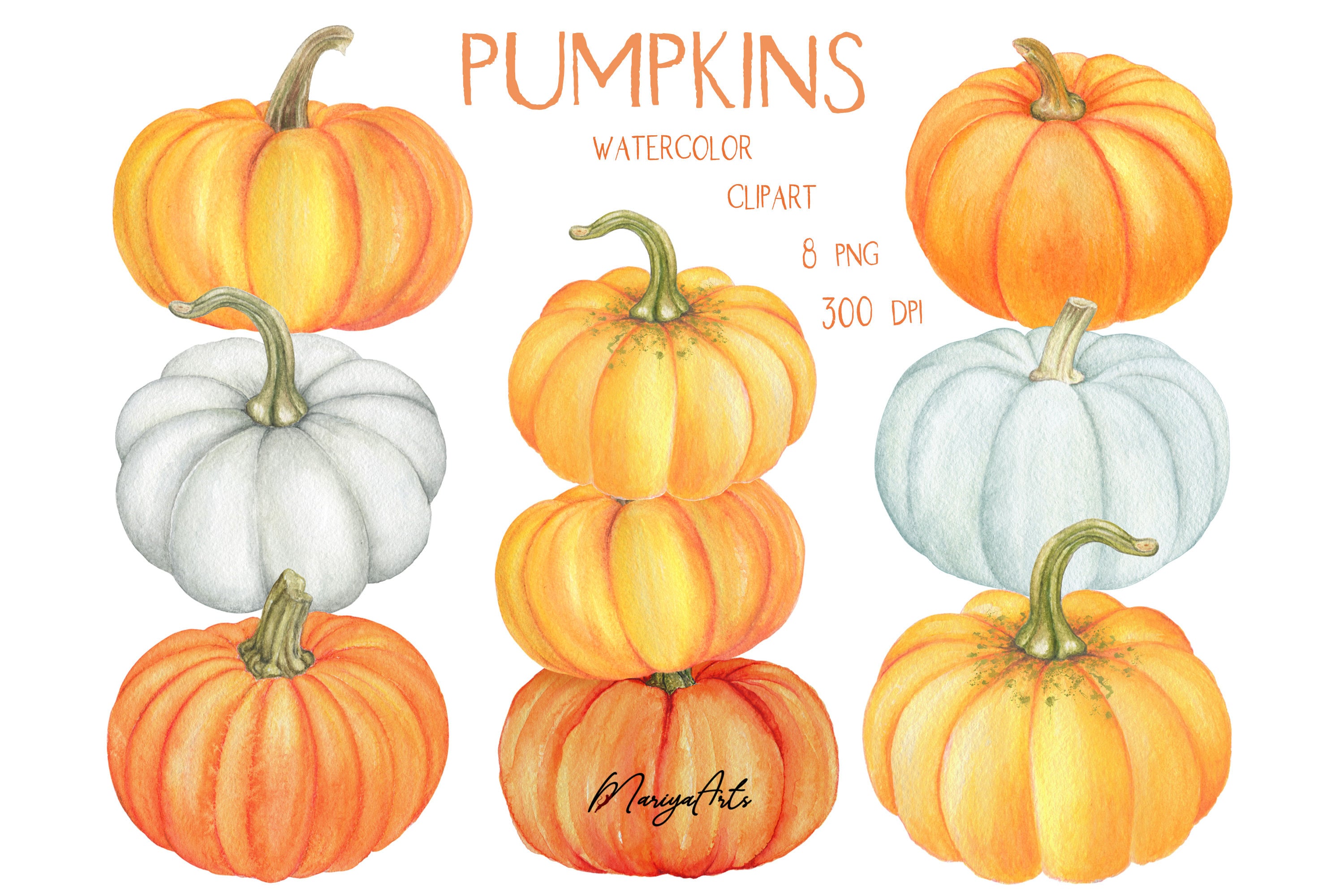 Pumpkin PNG Watercolor Clipart Fall Clip Art Autumn Pumpkin - Etsy