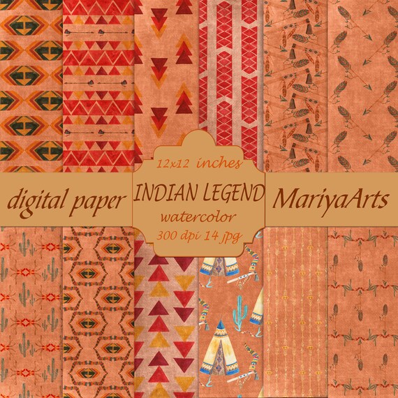 Native American Digital Paper Pack Orange Seamless Paper - Etsy