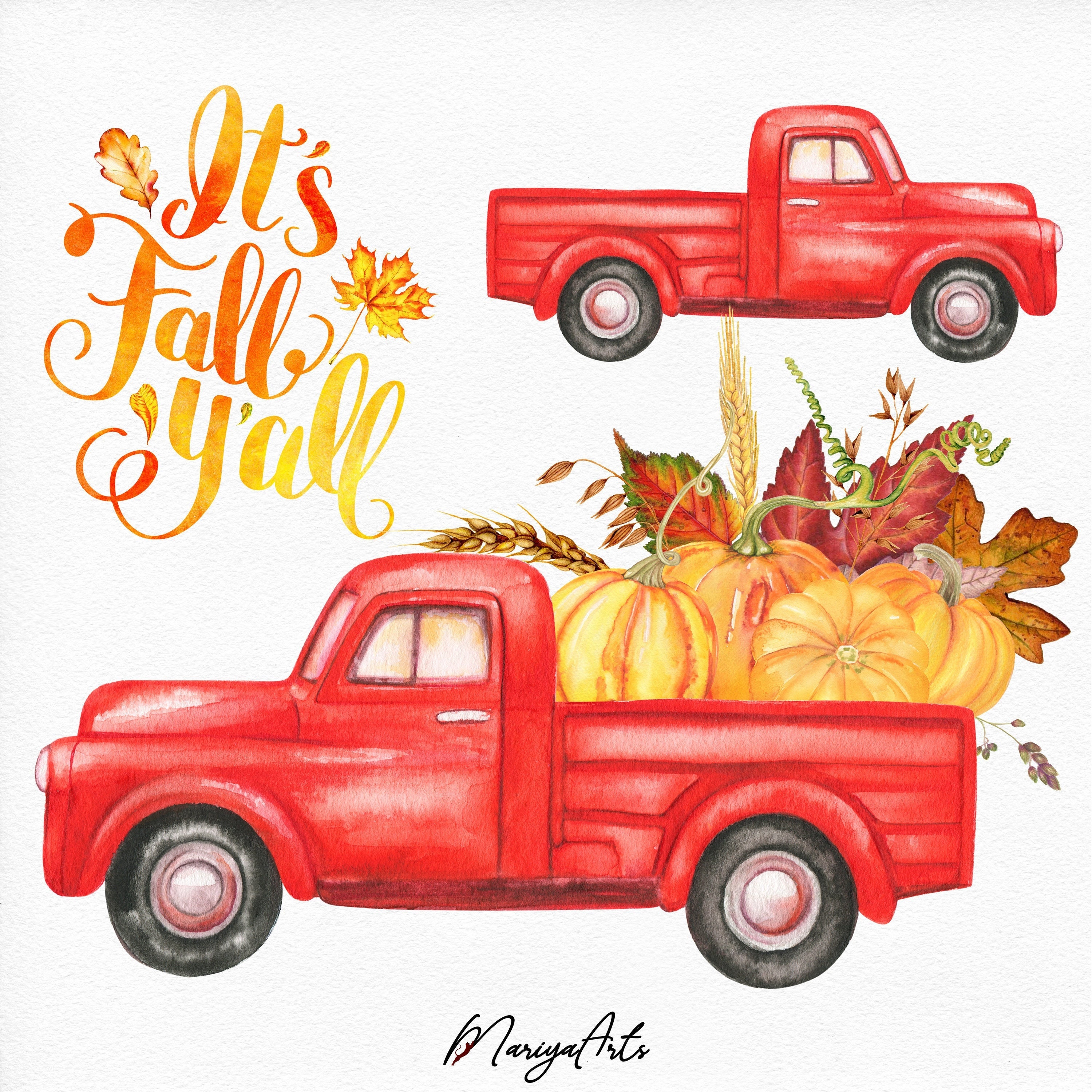 Fall Red Pickup Truck Pumpkin Truck Vintage Red Truck Fall Autumn ...