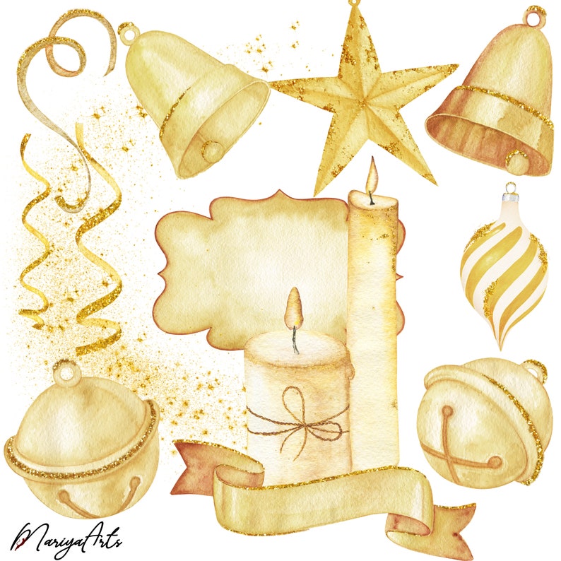 Gold Christmas Clipart PNG Glitter Golden Snowflake Christmas - Etsy